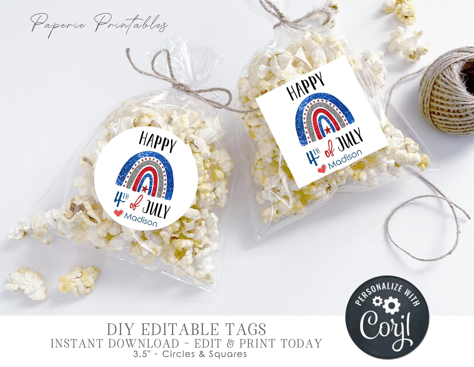 Editable Happy 4th of July Tags Rainbow 4th of July Tag - Etsy