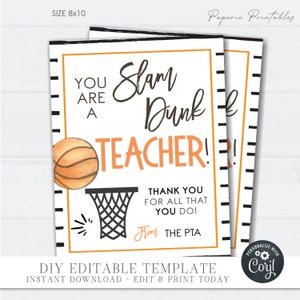 EDITABLE Basketball Teacher Appreciation Sign, Slam Dunk Basketball ...