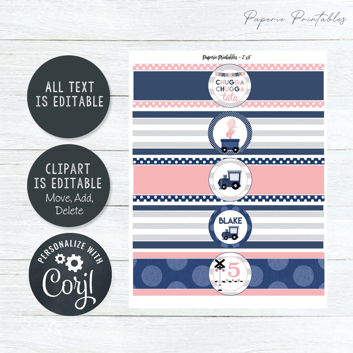 EDITABLE Choo Choo and Tutus Water Bottle Labels Water Bottle - Etsy