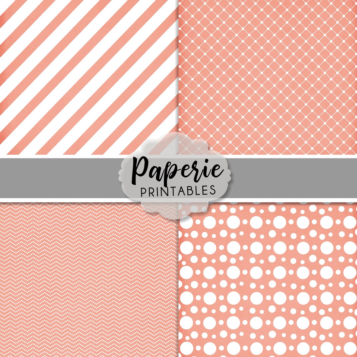 Peach & White Pattern Digital Paper 12x12 Digital | Etsy