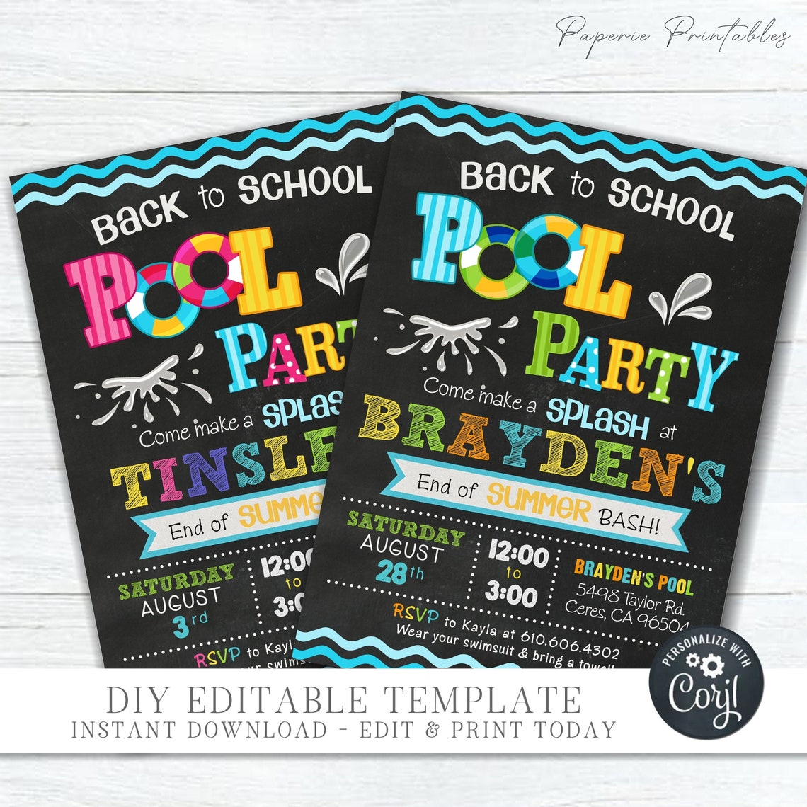 EDITABLE Back to School Pool Party Invitation End of Summer - Etsy