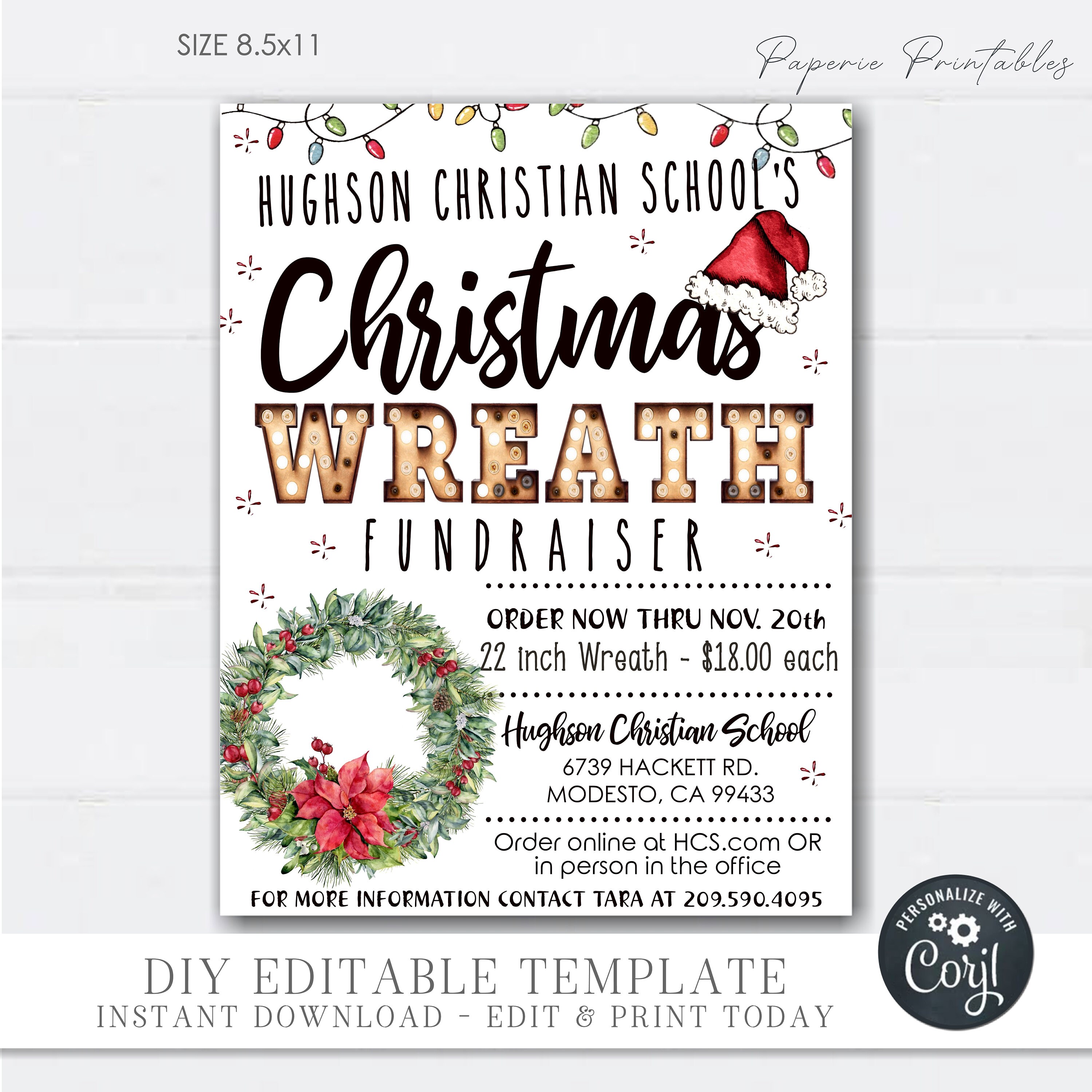 EDITABLE Christmas Wreath Fundraiser Flyer Wreath Sale - Etsy