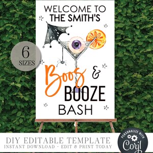 Editable Boos & Booze Halloween Party Welcome Sign (digital Download) # ...