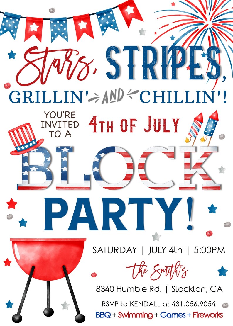 EDITABLE 4th of July Block Party 4th of July BBQ Invitation - Etsy