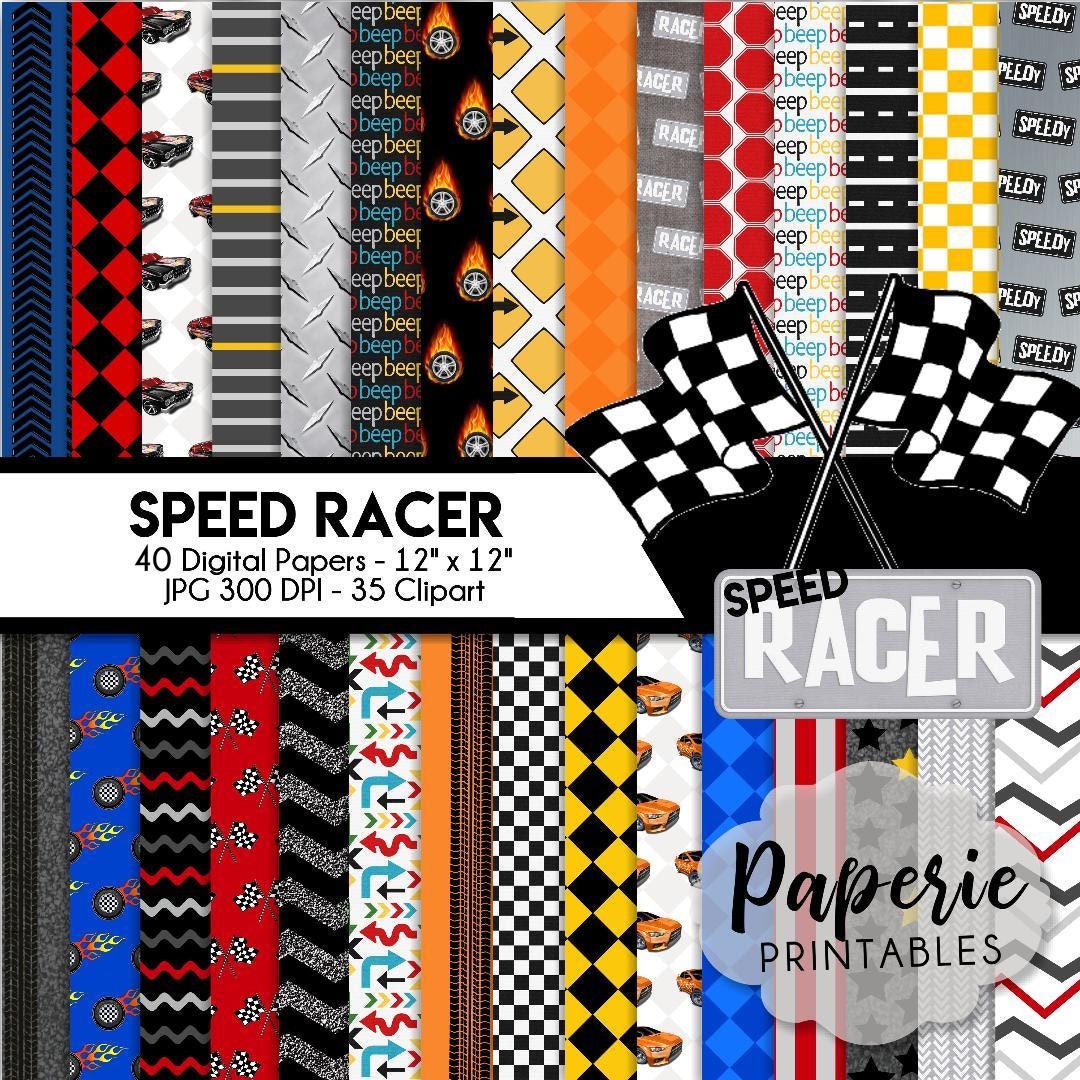 Race Car Digital Paper - 12x12 Digital Scrapbooking Paper - 40 Papers ...