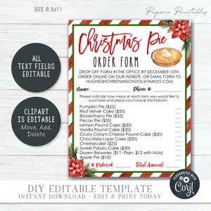 EDITABLE Christmas Bake Sale Order Form, Christmas Pie Sale Order Form ...