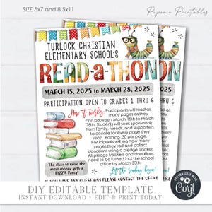 Editable School Read-a-thon Flyer Template (DIY, Corjl) - #SCFLYR19 - Etsy
