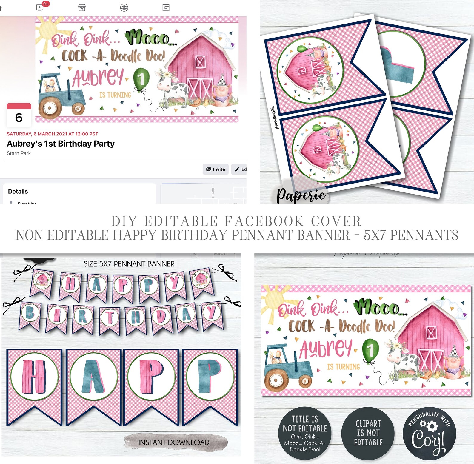 EDITABLE Girl Farm Birthday Bundle Barnyard Birthday DIY | Etsy