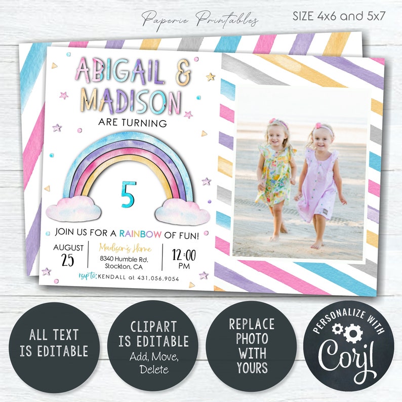 EDITABLE Rainbow Birthday Invitation Pastel Rainbow - Etsy