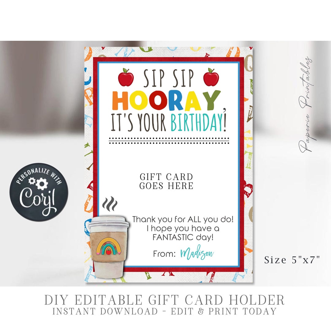 EDITABLE Coffee Teacher Birthday Gift Ticket Holder, Teacher Birthday ...