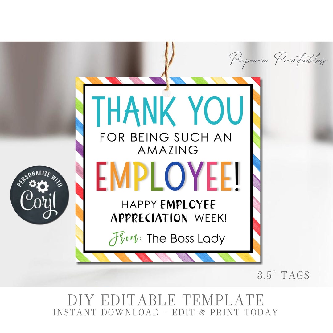 Editable Employee Appreciation Gift Tag: DIY Thank You (digital ...