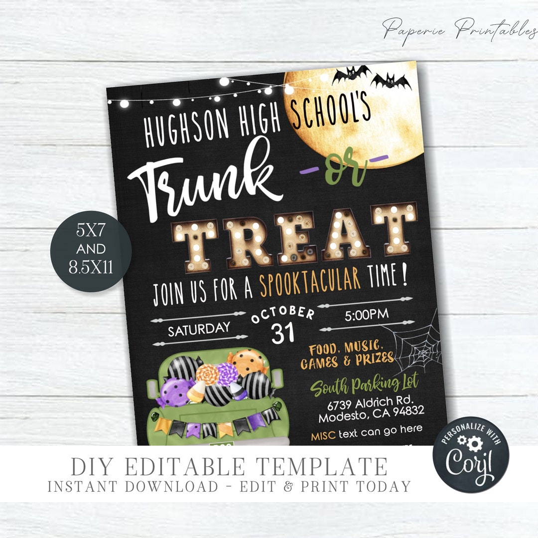 Editable Halloween Trunk or Treat Flyer Template (5x7 & 8.5x11 ...