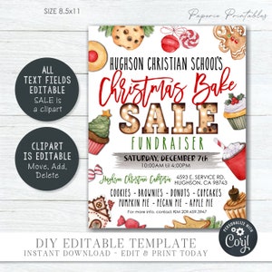 EDITABLE Christmas Bake Sale Flyer, School Bake Sale Flyer, Church Bake ...