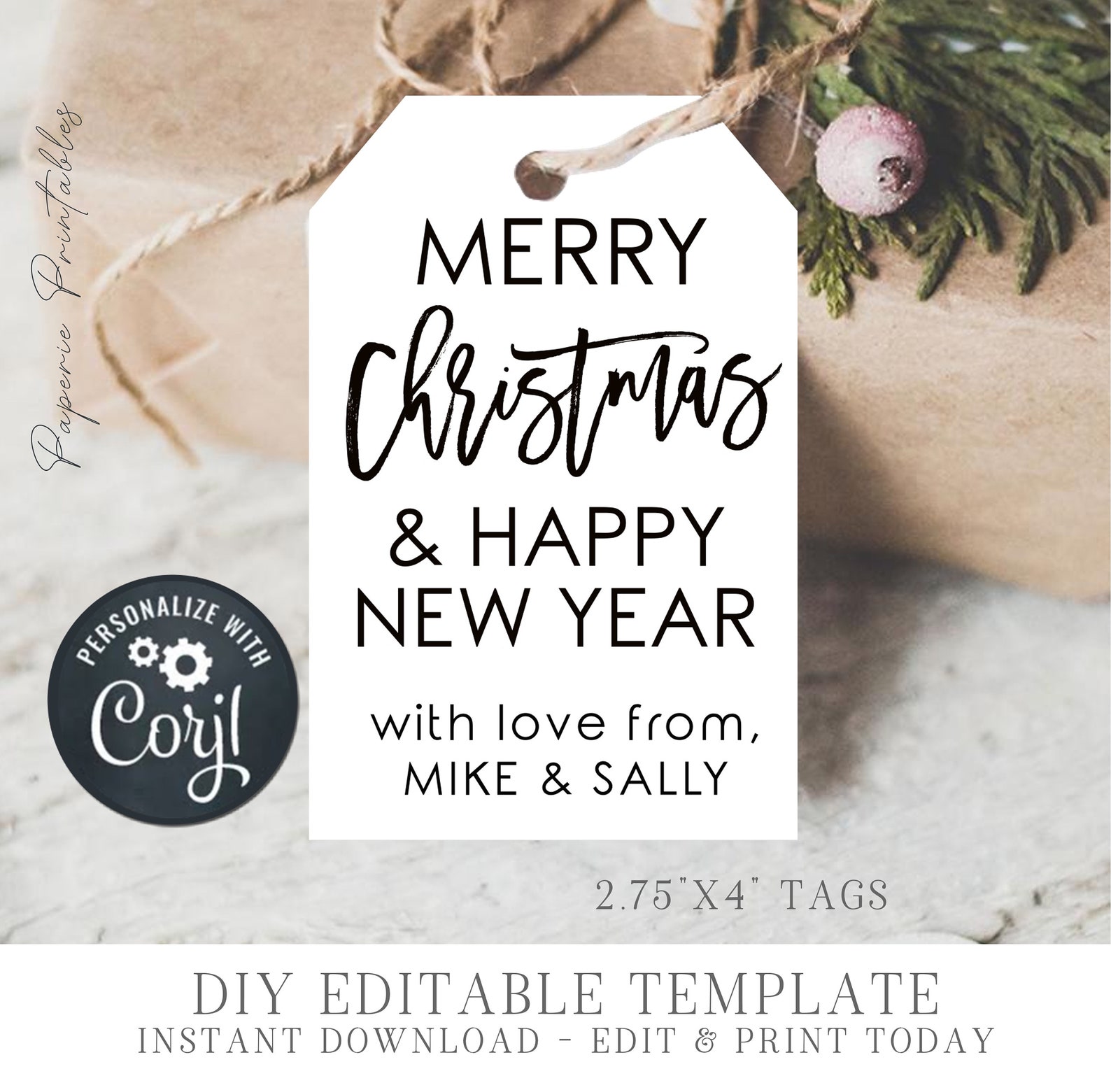Editable Merry Christmas Gift Tags, Holiday Gift Tags, Printable Merry ...