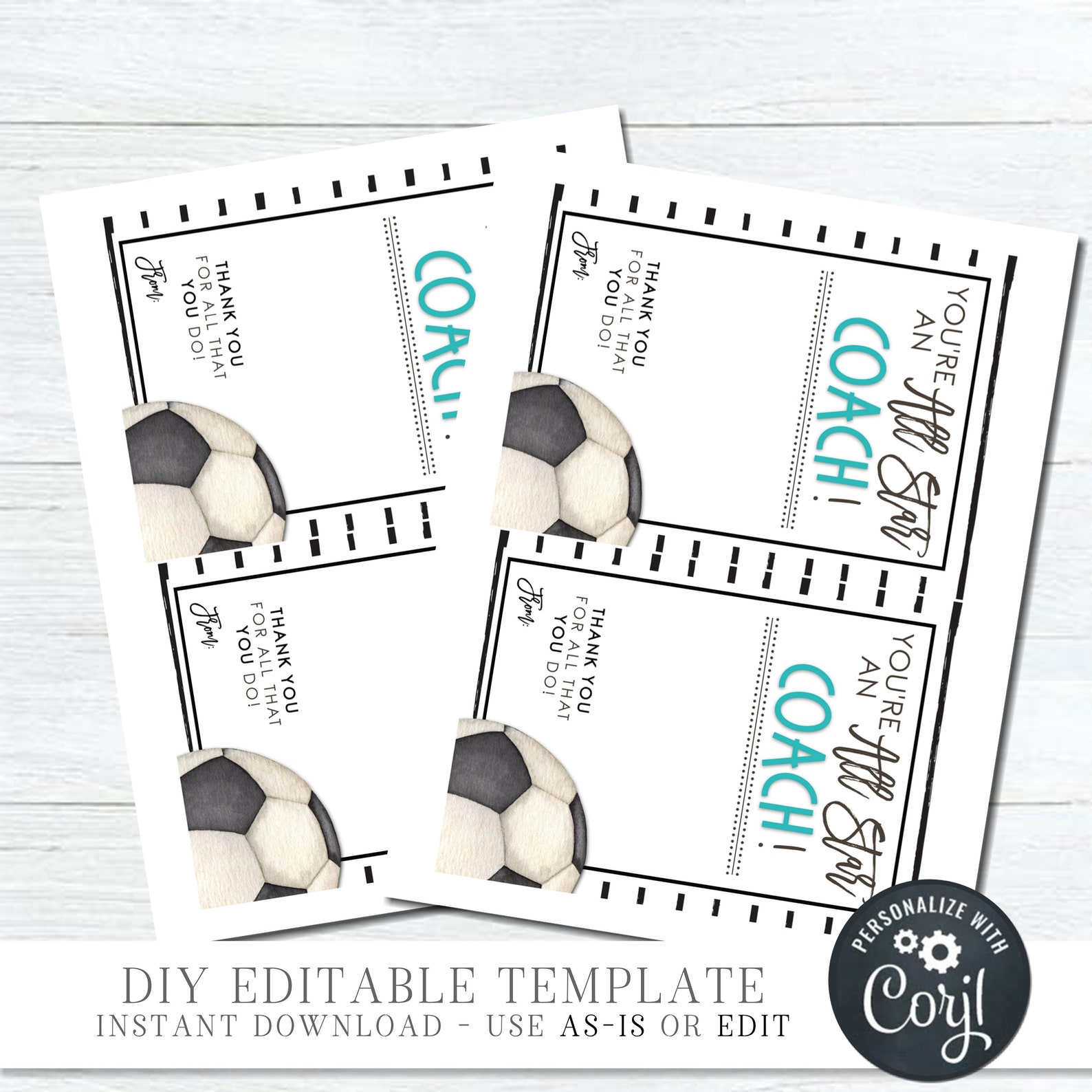 EDITABLE Soccer Coach Appreciation Gift Card Holder, Coach Appreciation ...