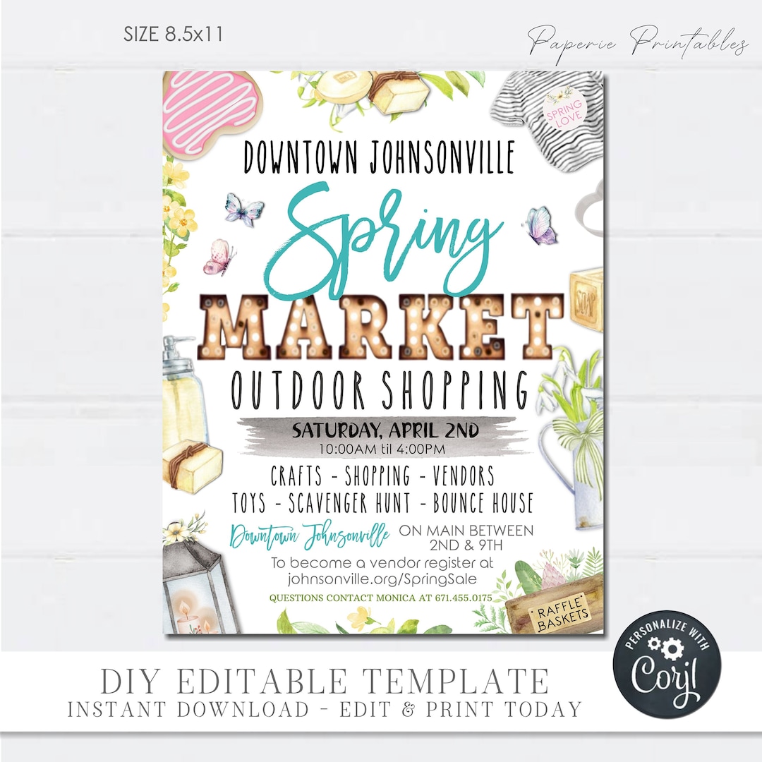 Editable Spring Market Flyer Template: DIY Event Printable (8.5x11 ...