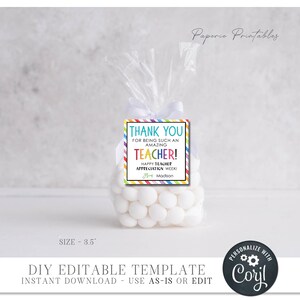 Editable Teacher Appreciation Gift Tag: Rainbow Design (DIY Corjl ...
