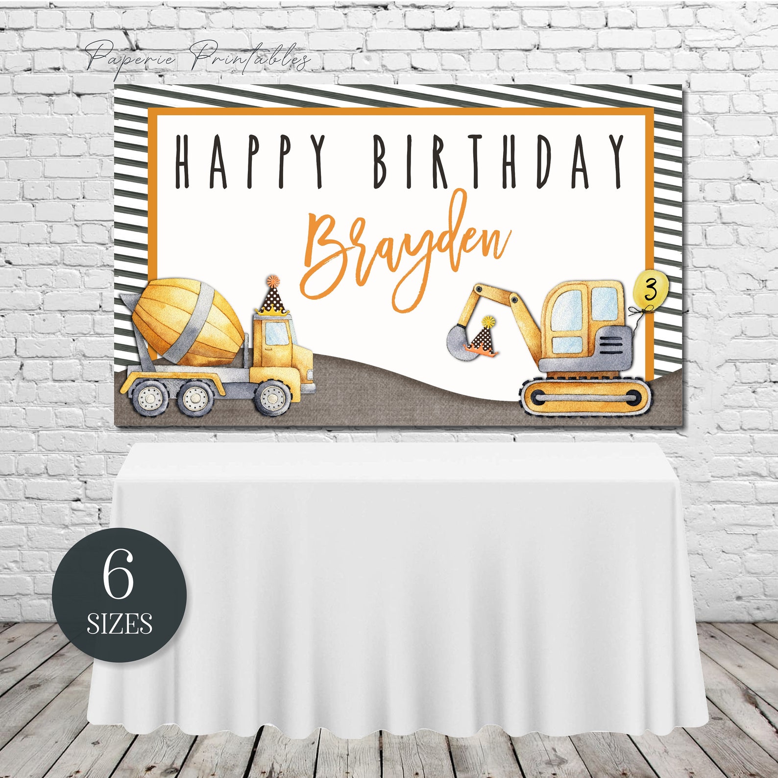 EDITABLE Construction Birthday Backdrop Construction - Etsy