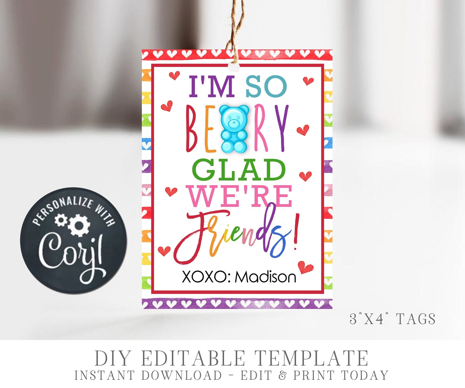 Editable Gummy Bear Valentine Tags Kids Valentine Cards - Etsy