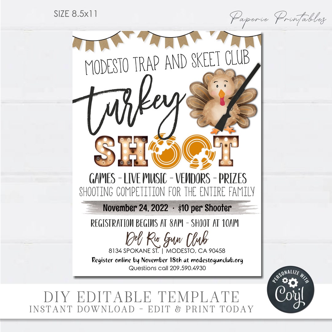 EDITABLE Turkey Trap Shoot Fundraiser, Thanksgiving Trap Shoot Flyer ...