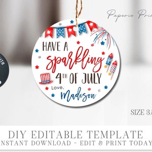 Editable 4th of July Party Favor Tags: DIY Corjl Template #JULY01 - Etsy