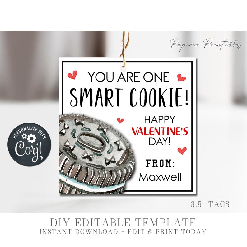 EDITABLE Cookie Valentine Cards Cookie Valentine Tags School - Etsy