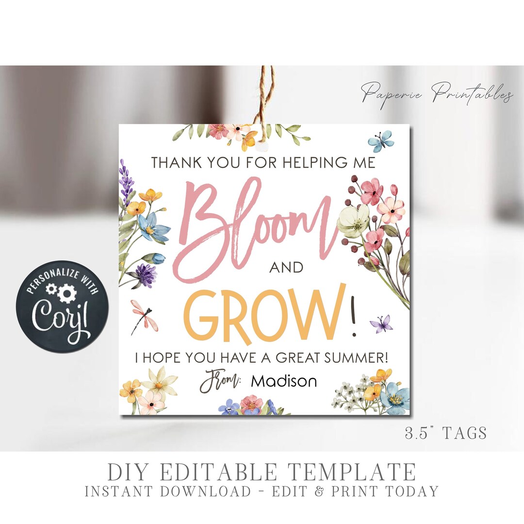 EDITABLE End of School Gift Tag, Flowers End of School Gifttag, Picked ...