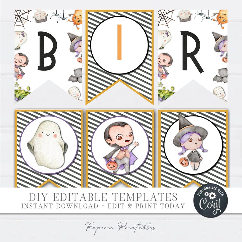 EDITABLE Halloween Happy Birthday Banner Halloween Birthday - Etsy