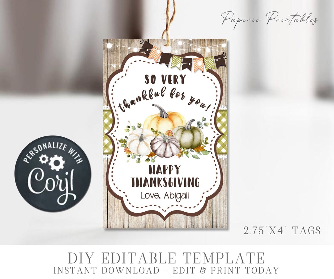 Editable Thanksgiving Gift Tags: Pumpkin Favor Tags (DIY Printable) - Etsy
