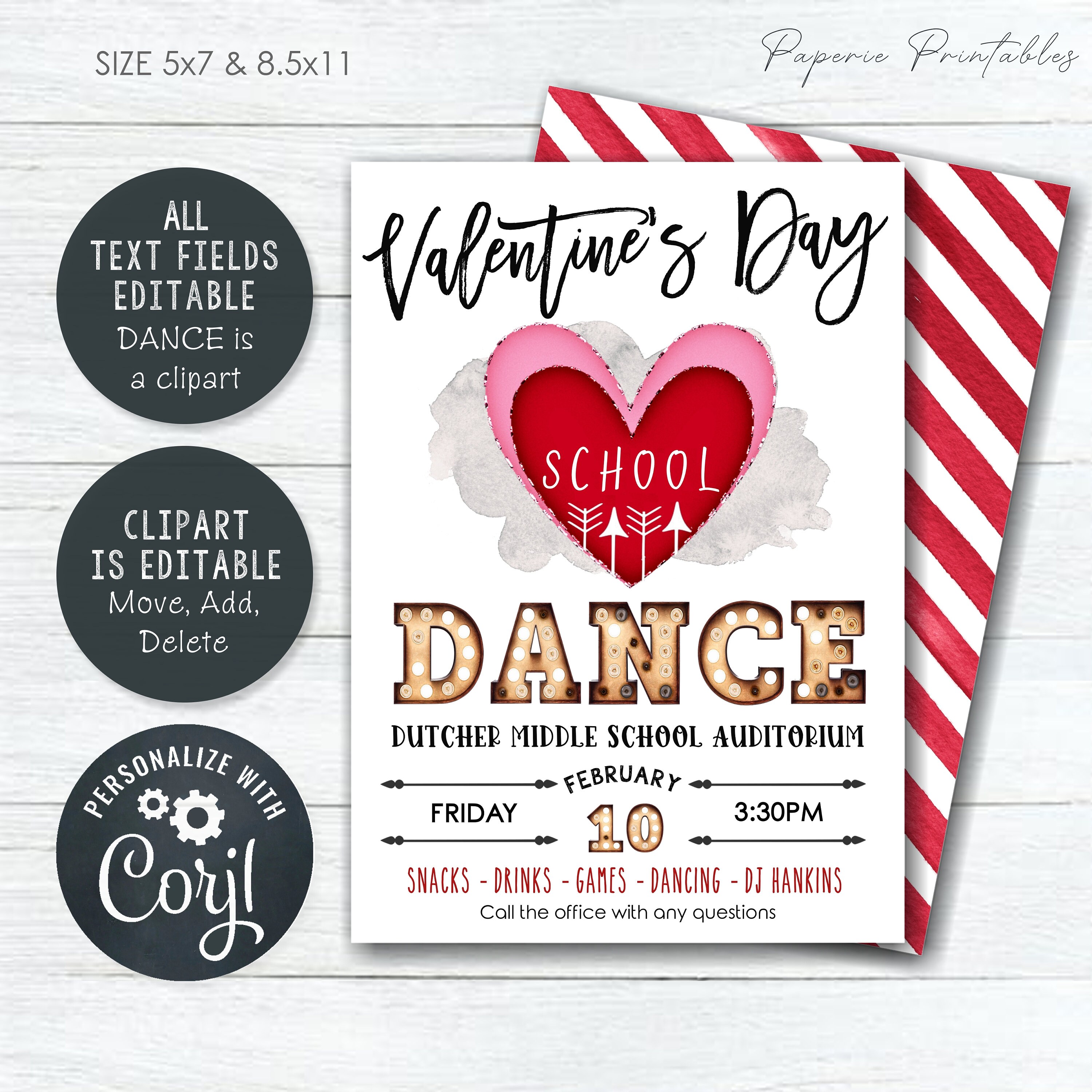 EDITABLE Valentine's Day School Dance Flyer - Etsy