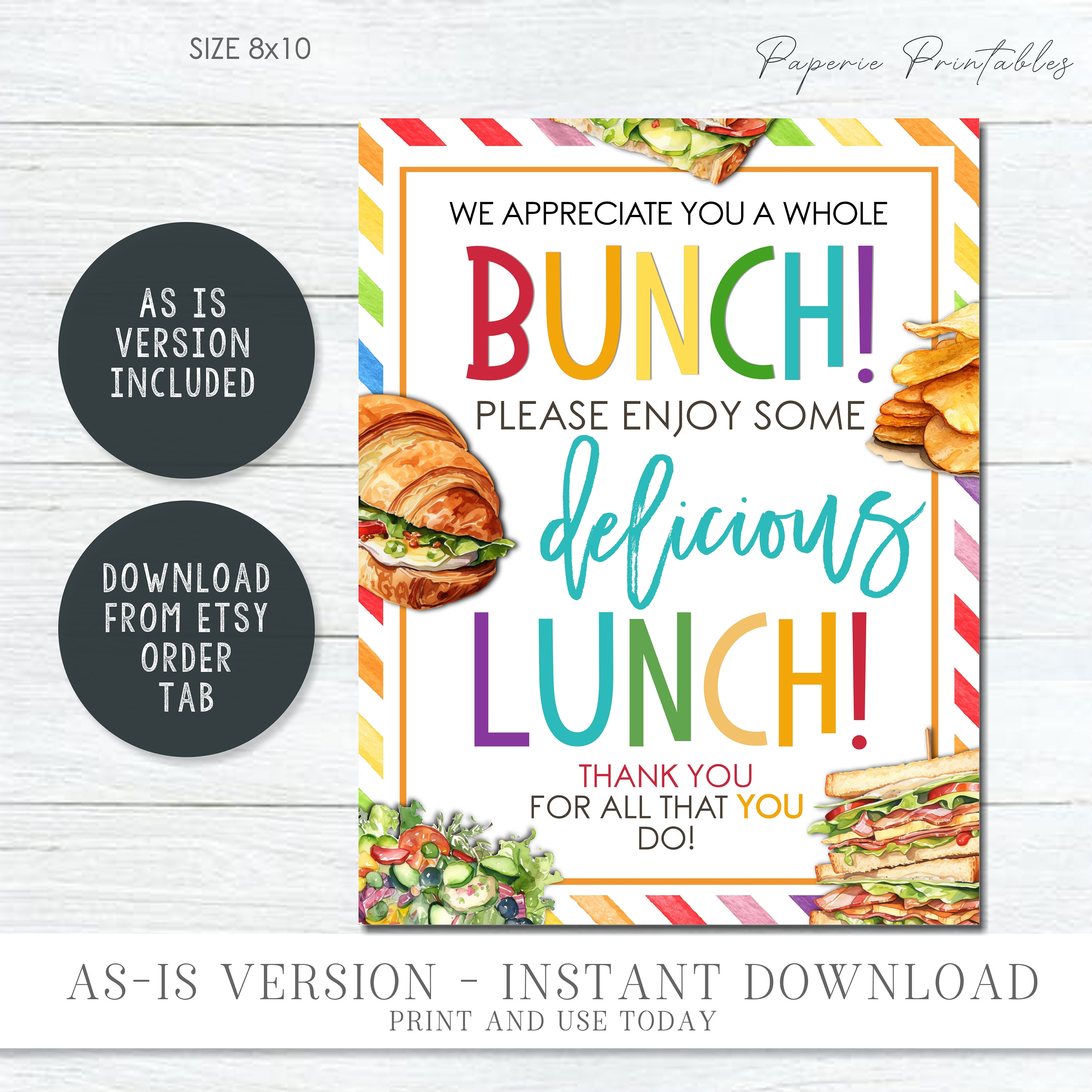 Editable Lunch Appreciation Sign: Teacher/nurse Gift (digital Download ...