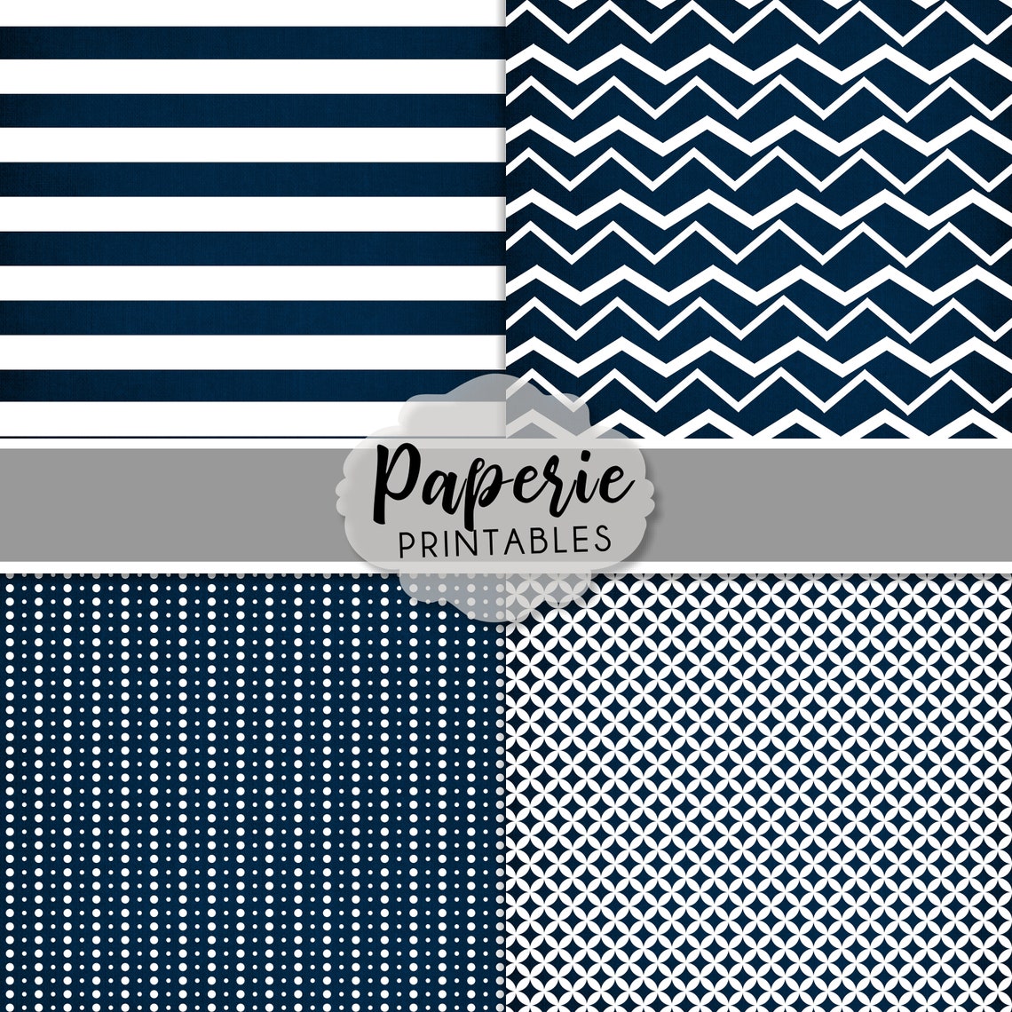 Navy & White Digital Paper: 12x12 Scrapbook Patterns (digital Download ...
