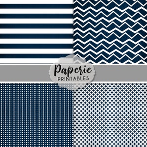 Navy & White Pattern Digital Paper - 12x12 Digital Scrapbooking Paper ...