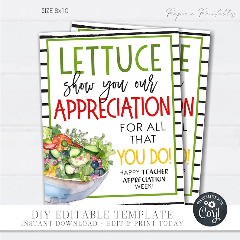 Editable Salad Bar Teacher Appreciation Sign (digital Download) #TAS29 ...