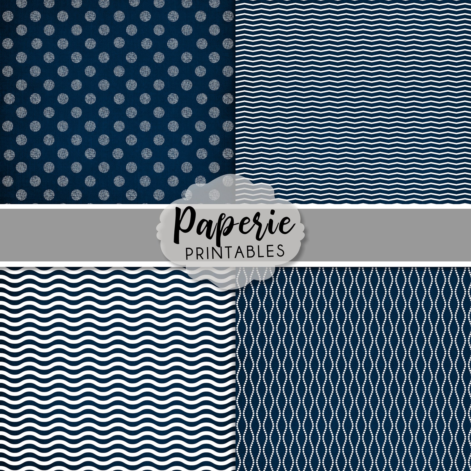 Navy & White Pattern Digital Paper 12x12 Digital - Etsy