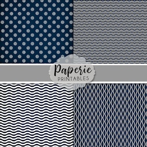 Navy & White Pattern Digital Paper - 12x12 Digital Scrapbooking Paper ...