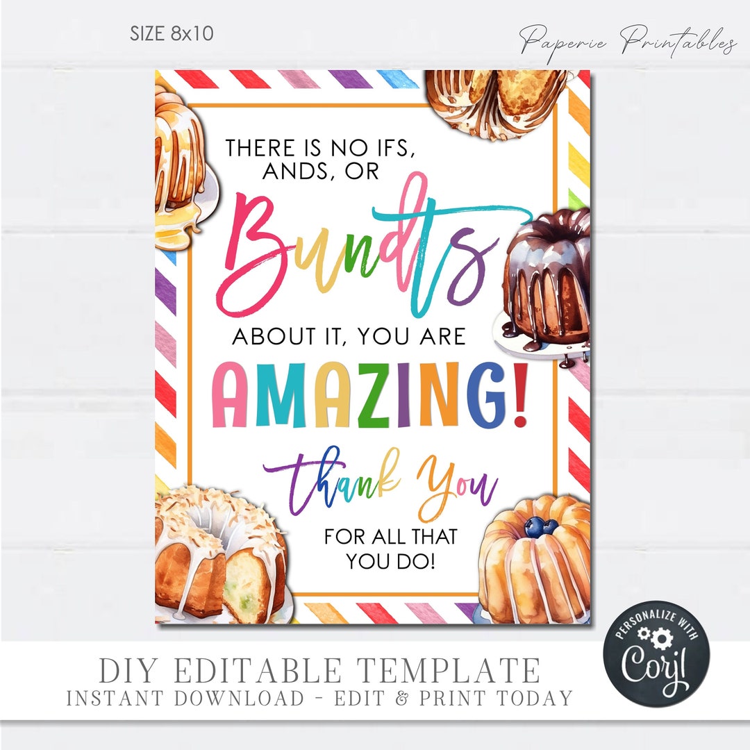 EDITABLE Bundt Cake Teacher Appreciation Sign Teacher - Etsy