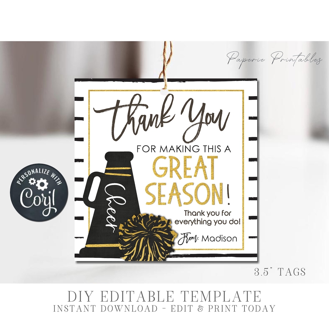 Editable Cheer Coach Gift Tag: Pom Pom & Megaphone (DIY Digital ...