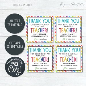 EDITABLE Teacher Appreciation Gift Tag, Teacher Appreciation Tag, Thank ...
