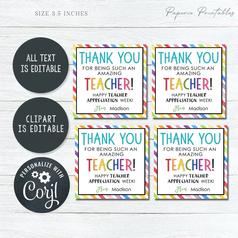 Editable Teacher Appreciation Gift Tag: Rainbow Design (DIY Corjl ...