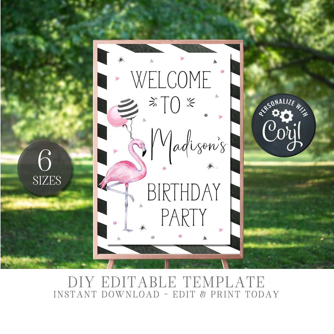 Editable Flamingo Birthday Party Welcome Sign (DIY Corjl) #BP66 - Etsy