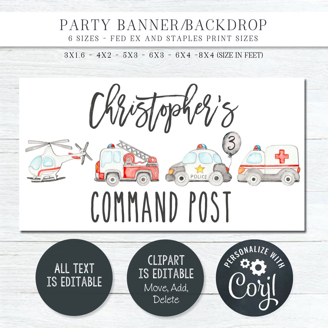 EDITABLE First Responders Birthday Decorations First - Etsy