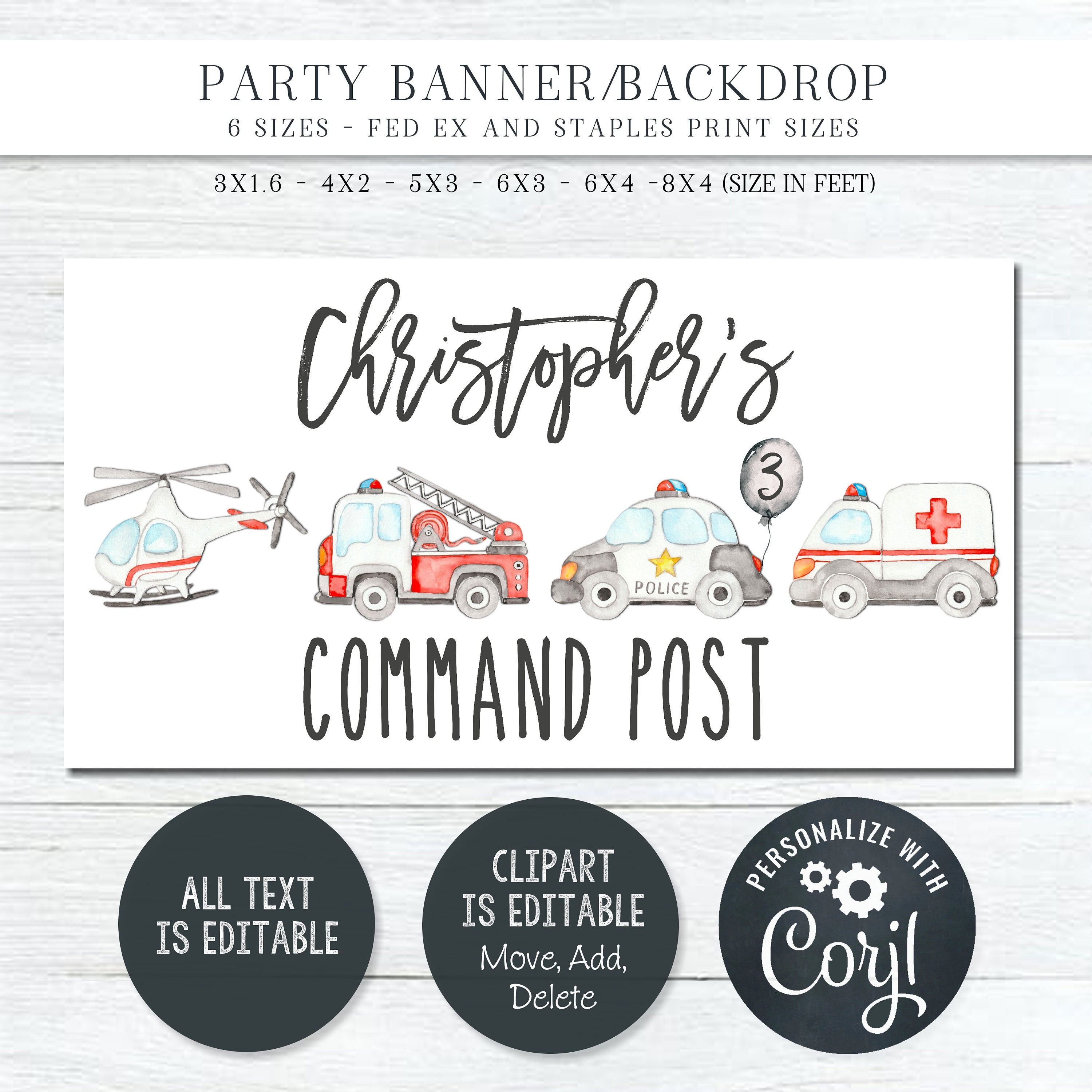 EDITABLE First Responders Birthday Decorations First - Etsy