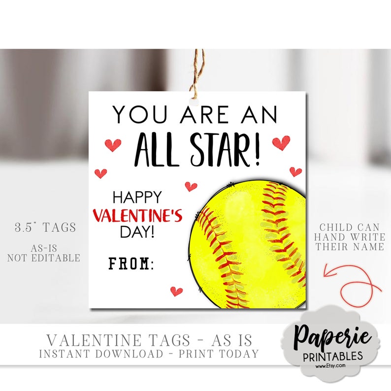 Softball Valentine's Day Cards for Kids: Printable School Valentines (instant Download) - Etsy