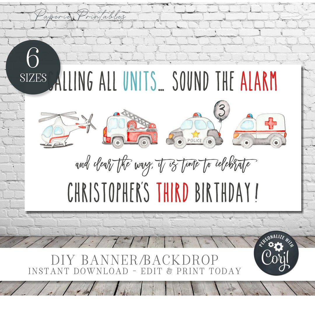 EDITABLE First Responders Birthday Decorations, First Responders ...