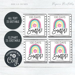 100 Days Smarter Gift Tag: Editable School Gift Card (digital Download ...