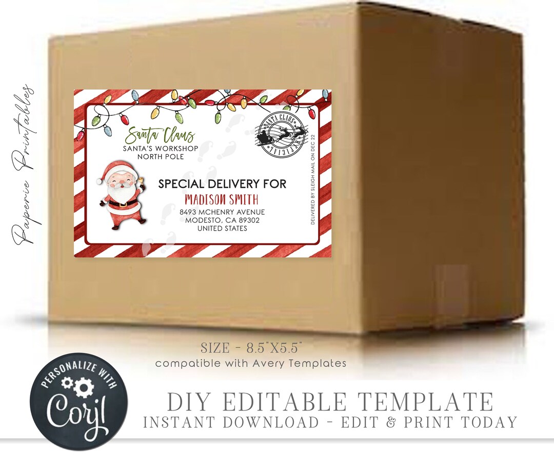 EDITABLE Santa Mailing Label, Elf Mail Gift Sticker Label, Elf Mail ...