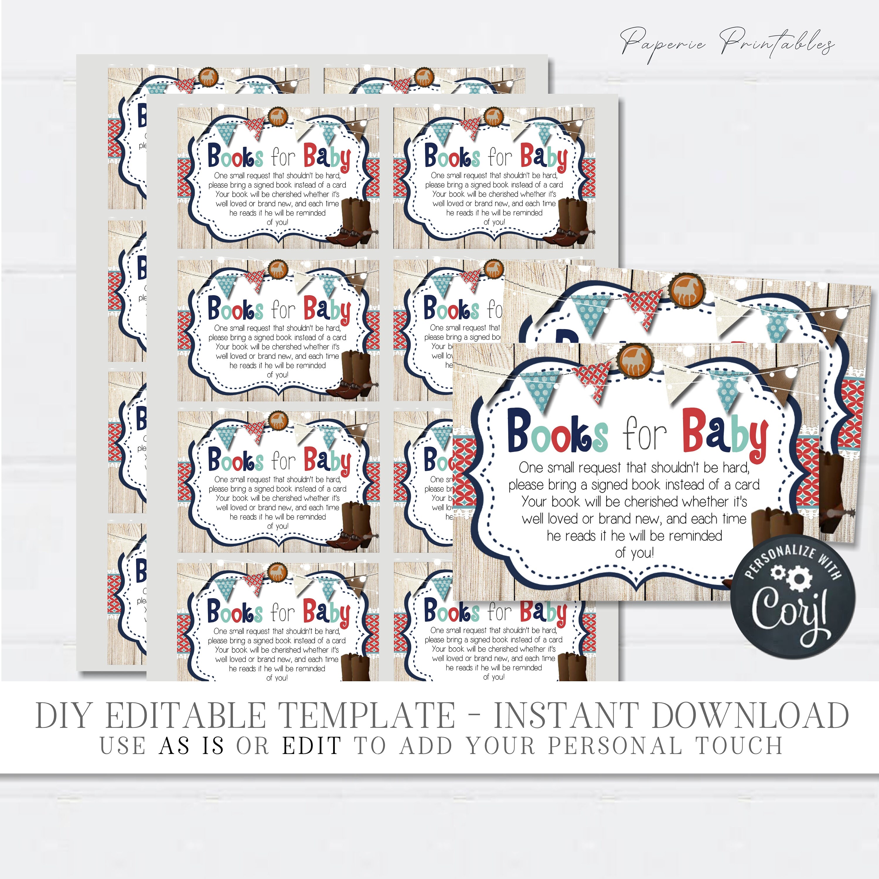 EDITABLE Cowboy Books for Baby Card Insert Little Cowgirl - Etsy
