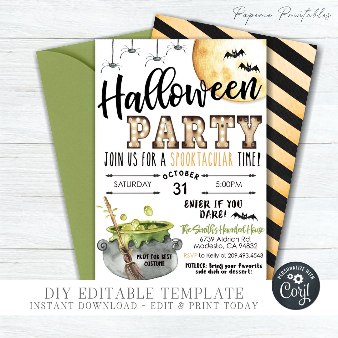 EDITABLE Halloween Party Invitation Halloween Party Template Halloween ...