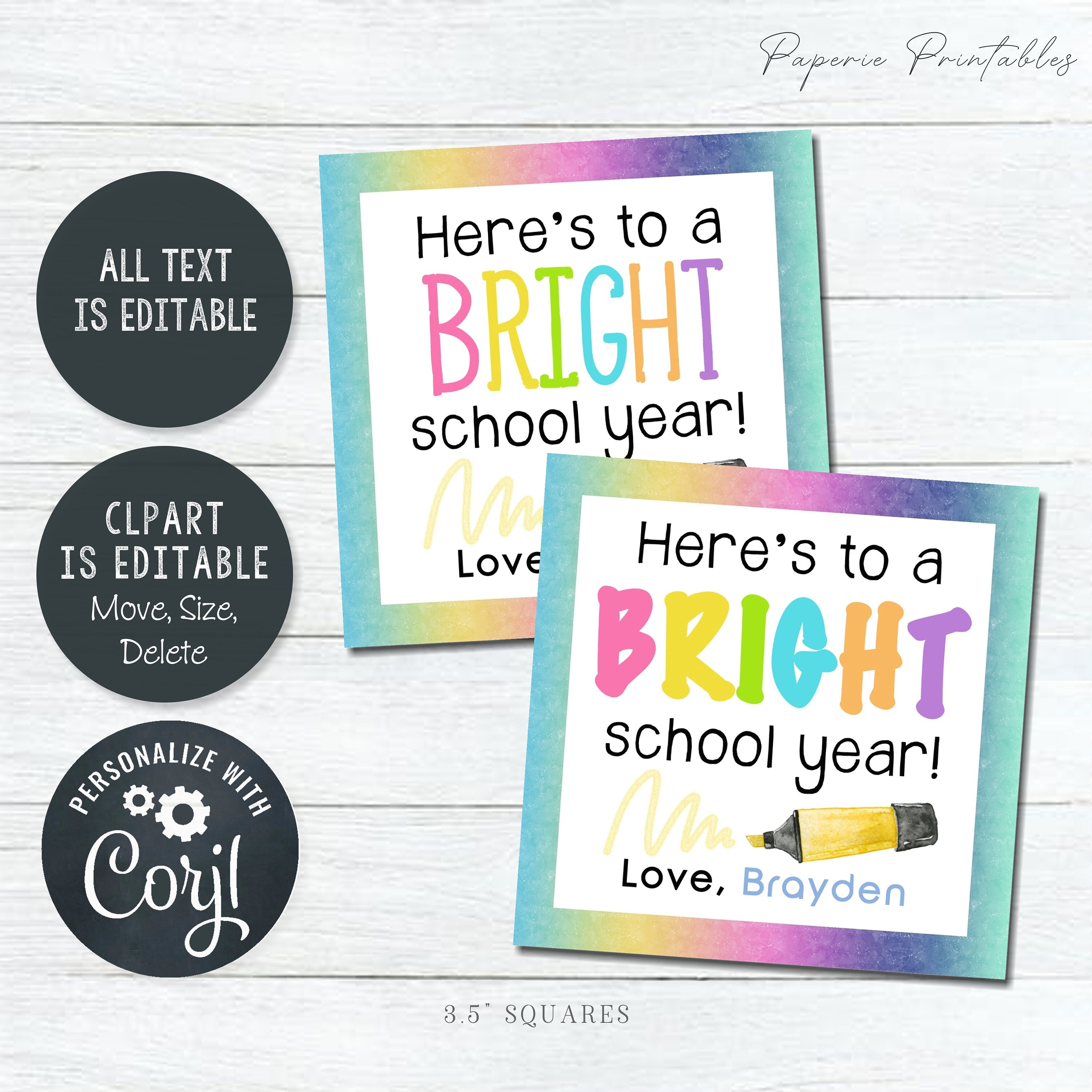 EDITABLE - Bright School Year Teacher Gift Tag - First Day of School ...